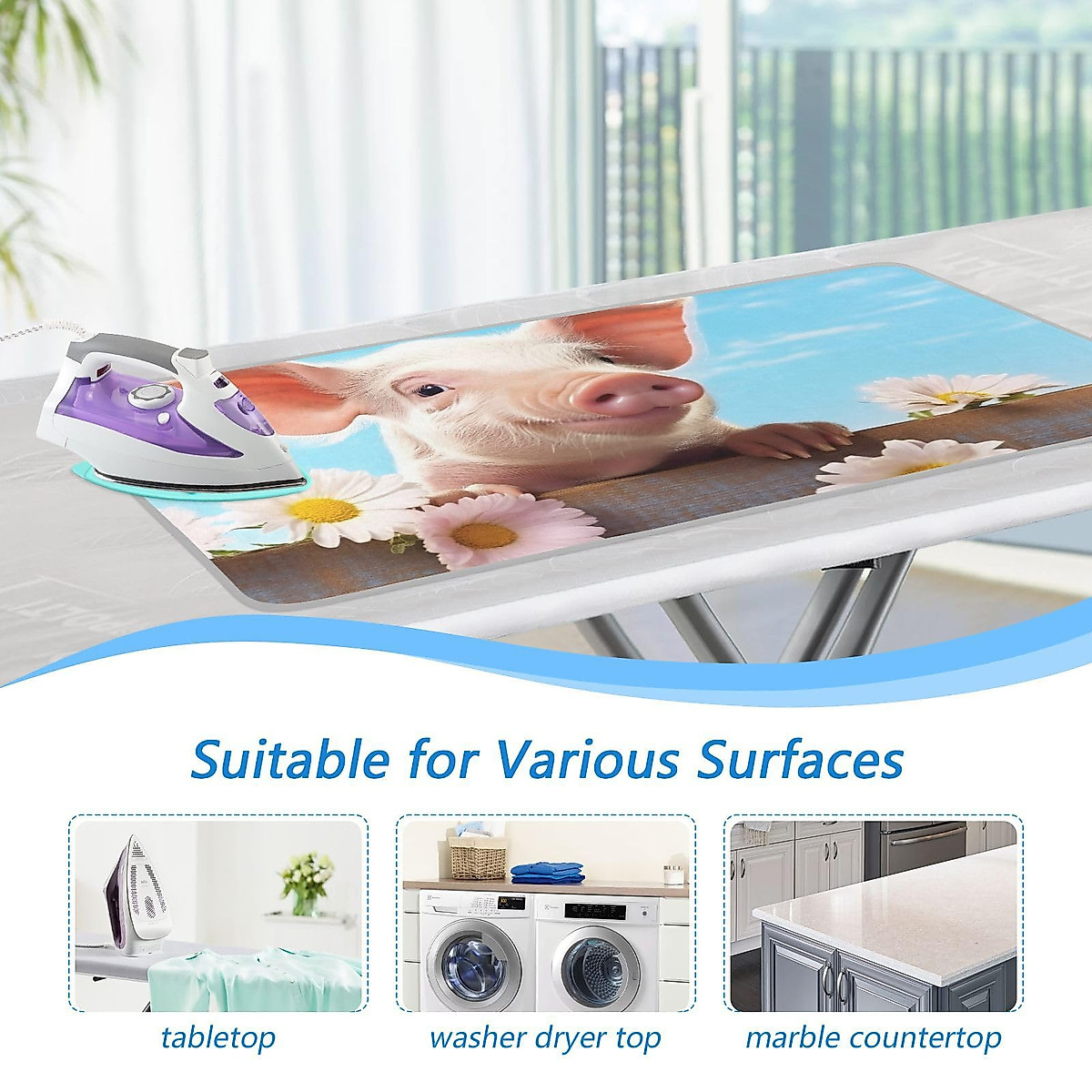 GOODOLD Pretty Little Pig Ironing Mat Portable Travel Ironing Pad for Washer,Dryer,Table Top, Iron Board Alternative Cover, Large Heat Resistant Ironing Blanket