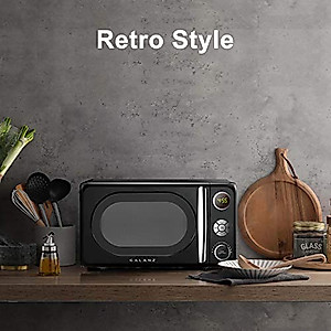 Galanz GLCMKA07BKR-07 Microwave Oven, LED Lighting, Pull Handle Design, Child Lock, Retro Black, 0.7 cu ft