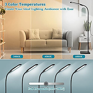 Joymon LED Floor Lamp, Adjustable Gooseneck Standing Lamp with 3 Color Temperature 3000K-6000K and 10-100% Stepless Dimmer, 2 in 1 Modern Desk Reading Lamp for Living Room, Bedroom and Office, Black