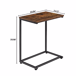 VANOMi C Shaped End Table, Living Room Sofa Small Side Table, Small Space Snack Table and Bedside Table with Wooden Metal Frame in Bedroom