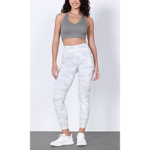 ODODOS Women's High Waisted 7/8 Yoga Leggings with Pockets, 25" Inseam Tummy Control Non See Through Workout Athletic Running Yoga Pants, White Camo, Medium