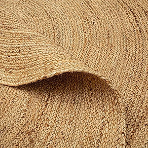 Jute Braided Rug, 4' Round Natural, Hand Woven Reversible Rugs for Kictchen Living Room Entryway, 4 Feet Round