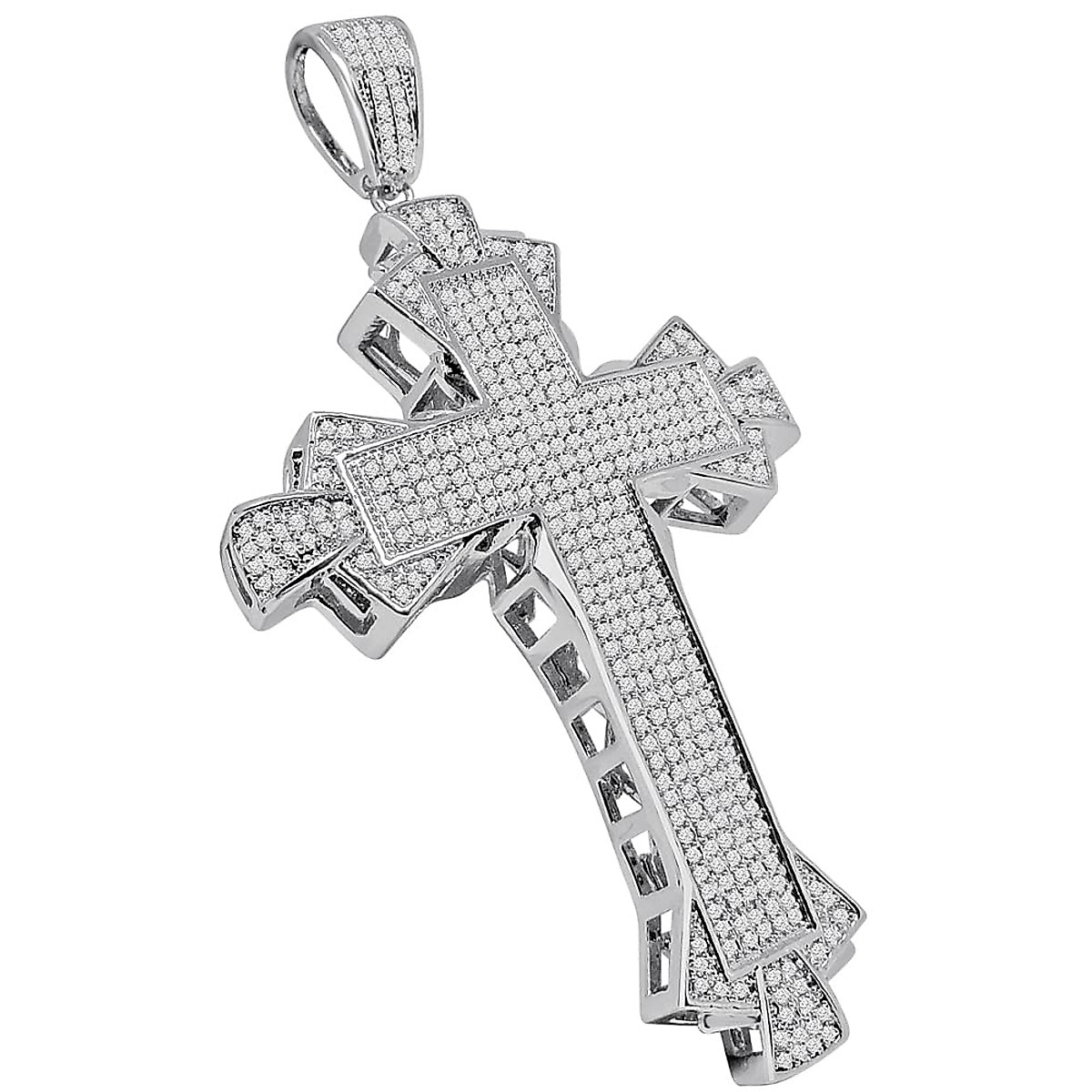 USDIAMONDKING 28+ Grams Big 3.5'' 14K White Gold Finish 3.75 Cwt. Simulated Diamond Jesus Christ Cross Custom Designer Unisex Charm Religious Pendant
