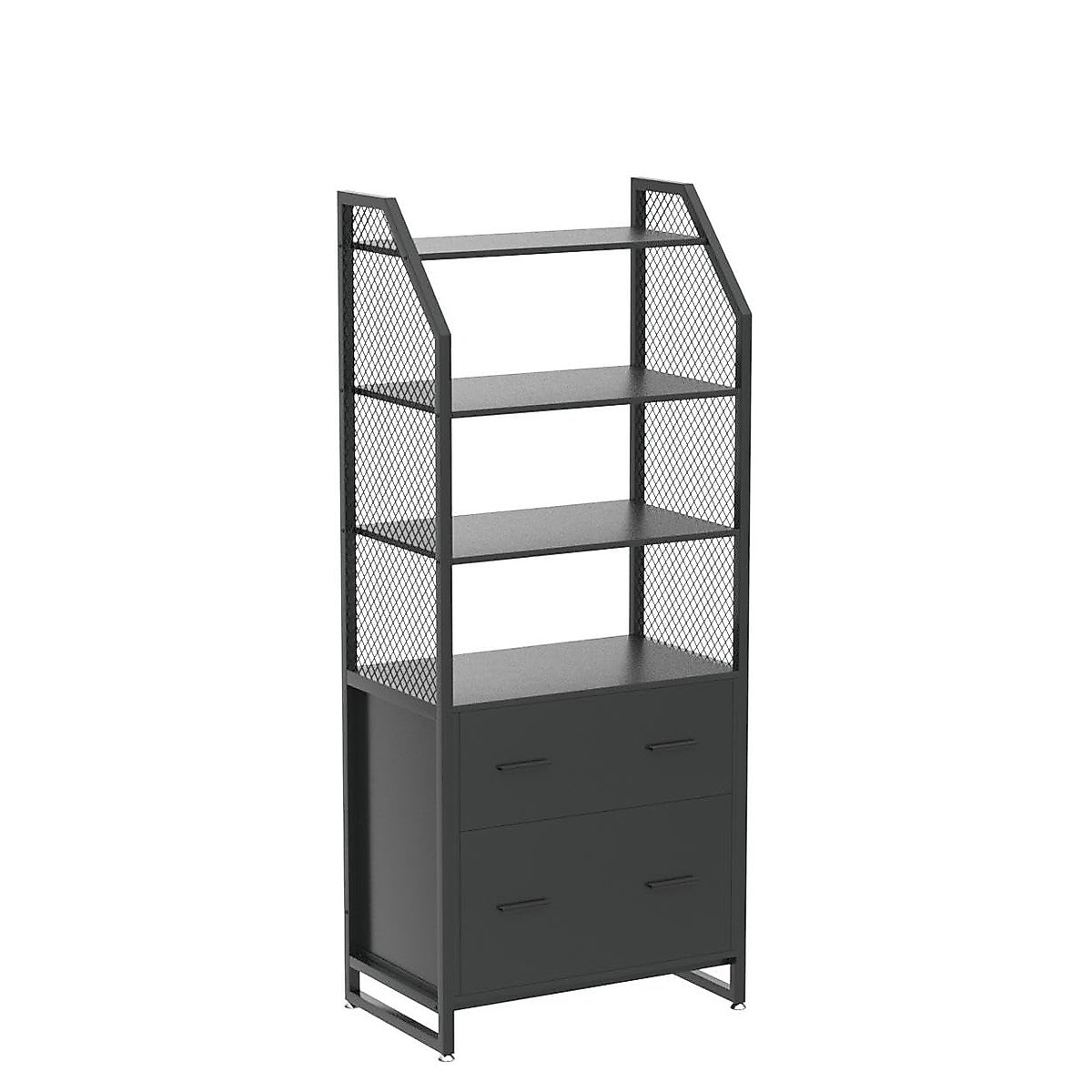 Tribesigns 2 Drawer File Cabinet with Bookshelf, Modern Vertical Filing Cabinet for Letter/Legal/A4 Size File, Large Printer Stand with Open Storage Shelves for Home Office, Black