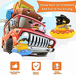 Zelobely Ducks for Cars - Rubber Duck for Dashboard of Car, Yellow Duck Car Dashboard Decorations, Squeak Ducks Car Ornaments Car Décor Accessories with Hat Swim Ring Necklace Sunglasses for Décor