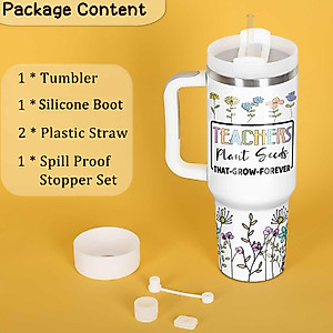 Muwnrol Teacher Gift Tumbler, Teacher Appreciation Week Gift For Teacher, Teacher Plant Seeds That Grow Forever Teacher Gift 40 Oz Tumbler with Handle