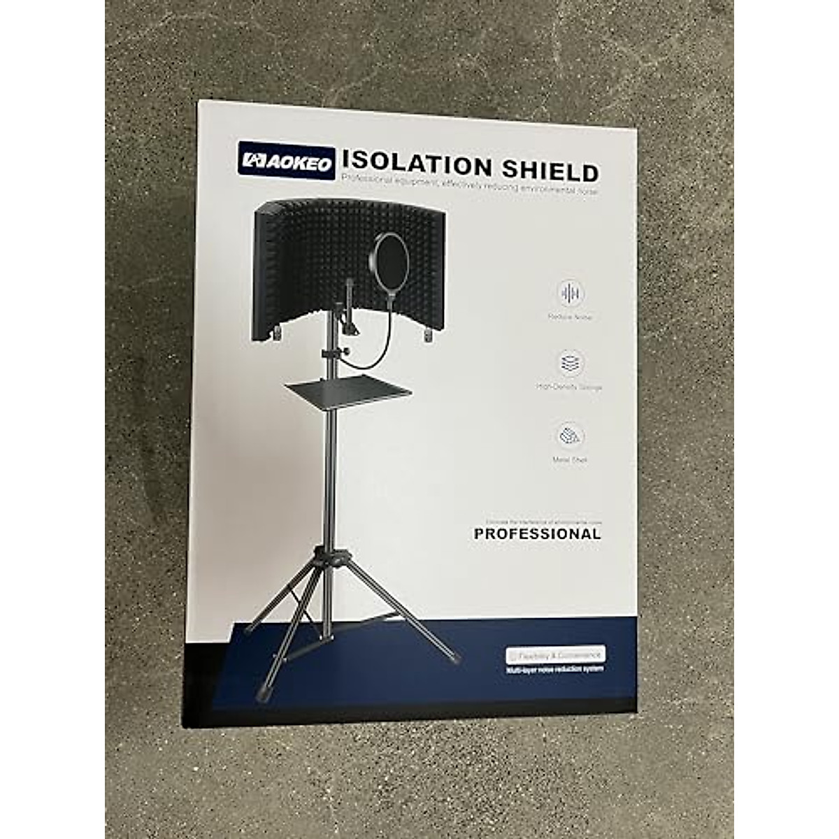 Aokeo Studio Recording Microphone Isolation Shield with Pop Filter & Tripod Stand, High Density Absorbent Foam to Filter Vocal, Foldable Sound Shield for Blue Yeti and Condenser Microphones