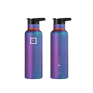 IRON °FLASK Sports Water Bottle - 3 Lids (Narrow Straw Lid) Leak Proof Vacuum Insulated Stainless Steel - Hot & Cold Double Walled Insulated Thermos, Durable Metal Canteen - Aurora, 20 Oz