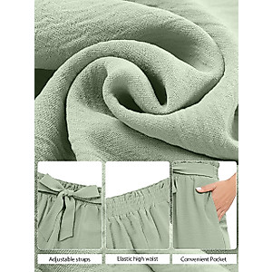 Sucolan Green Pants for Women Dressy Casual Wide Leg Pants High Waisted Business Work Pants Adjustable Tie Knot Loose Beach Flowy Palazzo Pants Sage Green L