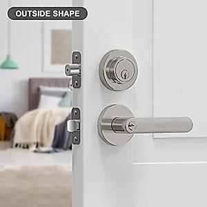BAOLONG Entry Door Knob and Single Cylinder Deadbolt Lock Comboset,Brushed Nickel Round Locking Lever Handle Set Reversible for Right or Left Door