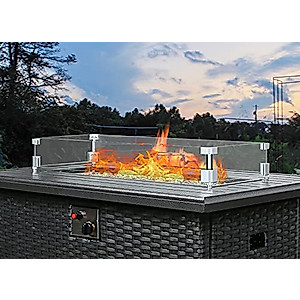 Ulax Furniture 31 x 11 x 4 Inch Fire Pit Glass Wind Guard Clear Tempered Glass Flame Guard for 29 Inch Outdoor Patio Fire Table Burner Pan, 5/16 Inch Thick
