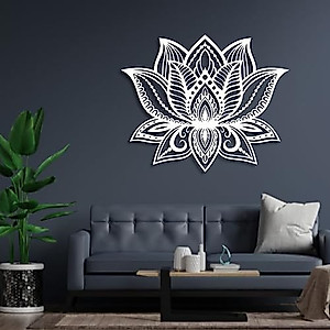 Fayholy Lotus Flower Mandala Metal Wall Art, Metal Wall Decor, Mandala Metal Wall Art, Living Room Wall Decor, Metal Lotus Flower Wall Art, Yoga Gifts (Silver, 31''x26'' | 80x65cm)