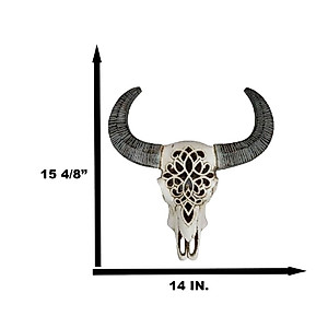 Ebros 16.5" Tall Southwest Aged Bone Tooled Filigree Lace Design Steer Bison Buffalo Bull Cow Horned Skull Head Night Light Lamp LED Wall Decor Plaque Skulls Western Accent Lighting