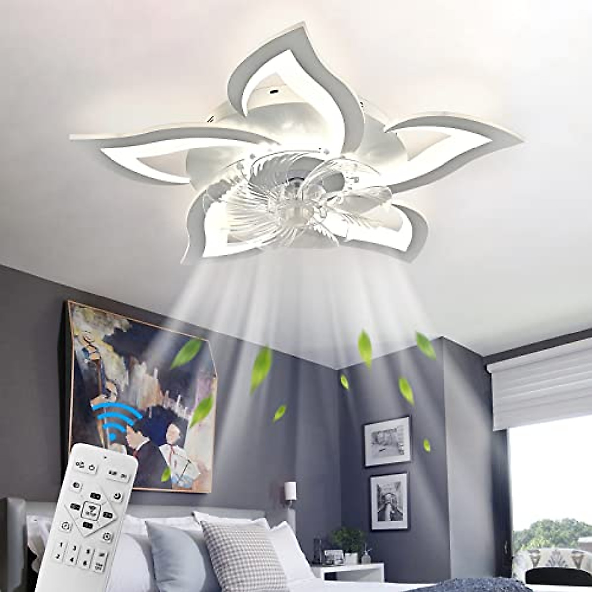 Jesskit 26.8" Ceiling Fan with Lights, Chandelier Ceiling Fans with 3 Color Dimmable and 6 Speeds Remote Control, Modern Indoor Flush Mount Ceiling Fans with Lights for Living Room Bedroom Dining Room