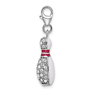 Amore La Vita Sterling Silver Rhodium-plated Polished 3-D Reversible Enameled Bowling Pin Charm with Fancy Lobster Clasp QQCC314