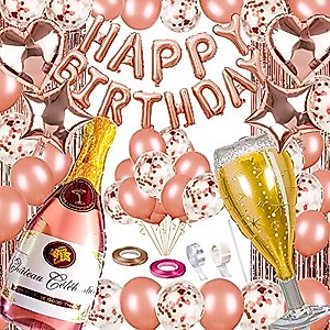 BBeitoo Rose Gold Birthday Party Decorations Set 12inch Rose Gold Confetti Balloon 30th 40th 50th 60th Birthday Balloons for Women
