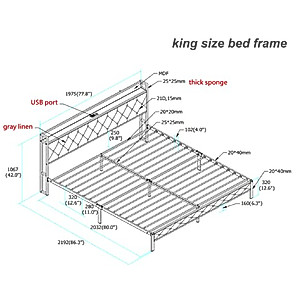 CBBPET King Bed Frame and Headboard, Bed Frame with Charging Station, King Platform Bed Frame No Box Spring Needed - Easy to Assemble