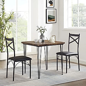 VECELO Modern Industrial Style 3-Piece Room Kitchen Pu Cushion Chair Sets for Small Space, Dining Table for 2, Retro Brown and Black