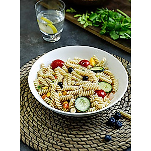 Sweese Porcelain Pasta Bowls, 45 Ounce Large Salad Serving Bowls, Wide and Shallow Bowls Set of 4, Microwave and Dishwasher Safe, White, No. 113.101