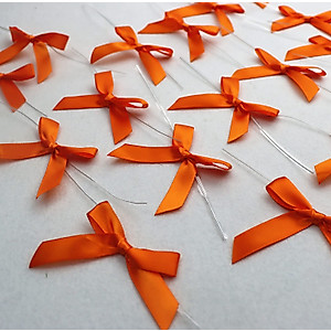 GUIFIER 50 Pack 3" Satin Twist Tie Bows, Twist Bows for Treats, Ribbon Bows with Twist Ties Gift Wrap Bows, Pretied Bows Ties for Cake Pops, Baby Shower, Sweets Packaging, Party Favors, Gifts(Orange)