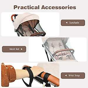 BABY JOY Lightweight Baby Stroller, Compact Toddler Travel Stroller for Airplane, Infant Stroller w/ 5-Point Harness, Adjustable Backrest/Footrest/Canopy, Storage Basket, Easy One-Hand Fold, Beige