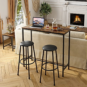 Hoctieon Dining Table with 2 Bar Stools, Rectangle Bar Table and 2 Chairs Set, Small Kitchen Table and Chairs, Bistro Pub Table and Chairs Set of 2 for Café, Kitchen, Living Room, Rustic Brown