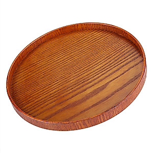 Round Natural Wood Serving Tray Wooden Plate Platter Tea Food Dishes Water Drink for Countertop Kitchen Coffee Table Breakfast (24cm)
