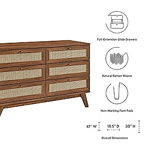 Modway Soma 6-Drawer Double Dresser in Walnut