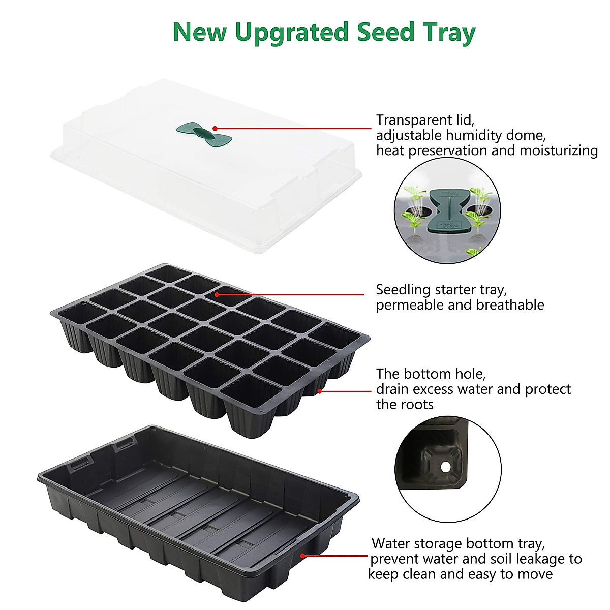 JIAQUAN 5-Pack 120 Cells Seed Trays Seedling Starter Tray, Humidity Adjustable Plant Starter Kit with Dome and Base Greenhouse Grow Trays Mini Propagator for Seeds Growing Starting