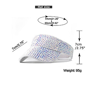 Gudessly Shiny Rhinestones Sport Sun Visor Adjustable Summer Cap Visor Caps for Women Men White