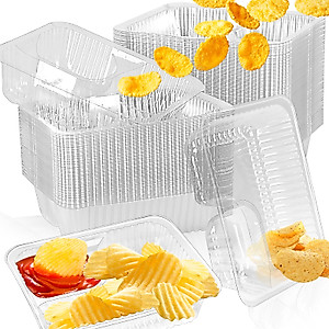 100 Pcs Nacho Trays 22oz, 6"x8" Nacho Tray Disposable Clear Nacho Trays 2 Compartments for Snack Taco Chip
