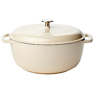 Amazon Basics Enameled Cast Iron Round Dutch Oven with Lid and Dual Handles, Heavy-Duty & Large, 7.3-Quart, White