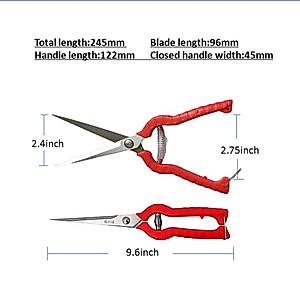 Extra Long Garden Scissors Gardening Tools Micro-Tip Pruning Shears, Non-Stick Precision-ground Blades, 9.6” Sharp Plant Fruit Trees Bonsai Sharp Garden Scissors