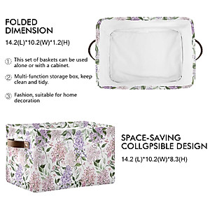 xigua Beautiful Lilacs Pattern Foldable Storage Bin, Collapsible Sturdy Fabric Storage Basket Cube W/Handles, Storage Box for Organizing Toys Nursery Shelf Closet Bedroom Office 1PCS