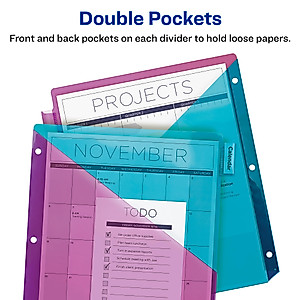 Avery Plastic 8-Tab Two-Tone Binder Dividers with Two Pockets, Insertable Bright Color Big Tabs, 1 Set (11989)