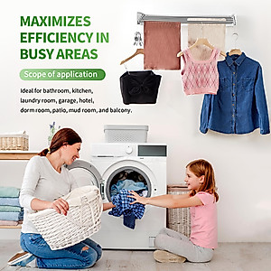 Heshecein Clothes Drying Rack for Laundry,Wall Mounted Collapsible Laundry Drying Rack,5 Stainless Steel Rods,Folding Indoor/Outdoor Drying Rack Clothing,Towel Drying Rack,White,31.5" Wide