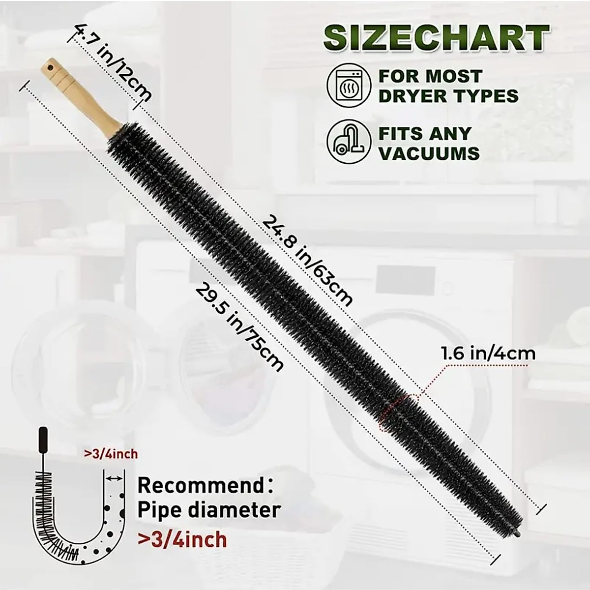 2 Pack Dryer Vent Cleaner Kit Clothes Dryer Lint Brush Vent Trap Cleaner Home Essentials Long Flexible Refrigerator Coil Brush Vacuum Brush