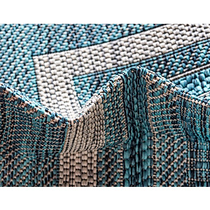 Unique Loom Outdoor Border Collection Area Rug - Soft Border (10'x 14' 1" Rectangle, Teal/ Ivory)