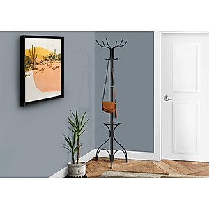 Monarch Specialties 2031, Hall Tree, Free Standing, 12 Hooks, Entryway, Umbrella Holder, Bedroom, Metal, Black, Transitional Coat Rack, 18" L x 18" W x 70" H