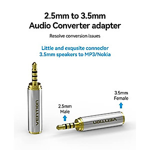 Vention 3.5mm Female to 2.5mm Male Audio Adapter Converter Premium Quality Headphone Earphone Headset 2.5mm to 3.5mm 3 Ring Jack Stereo or Mono 2 Pack