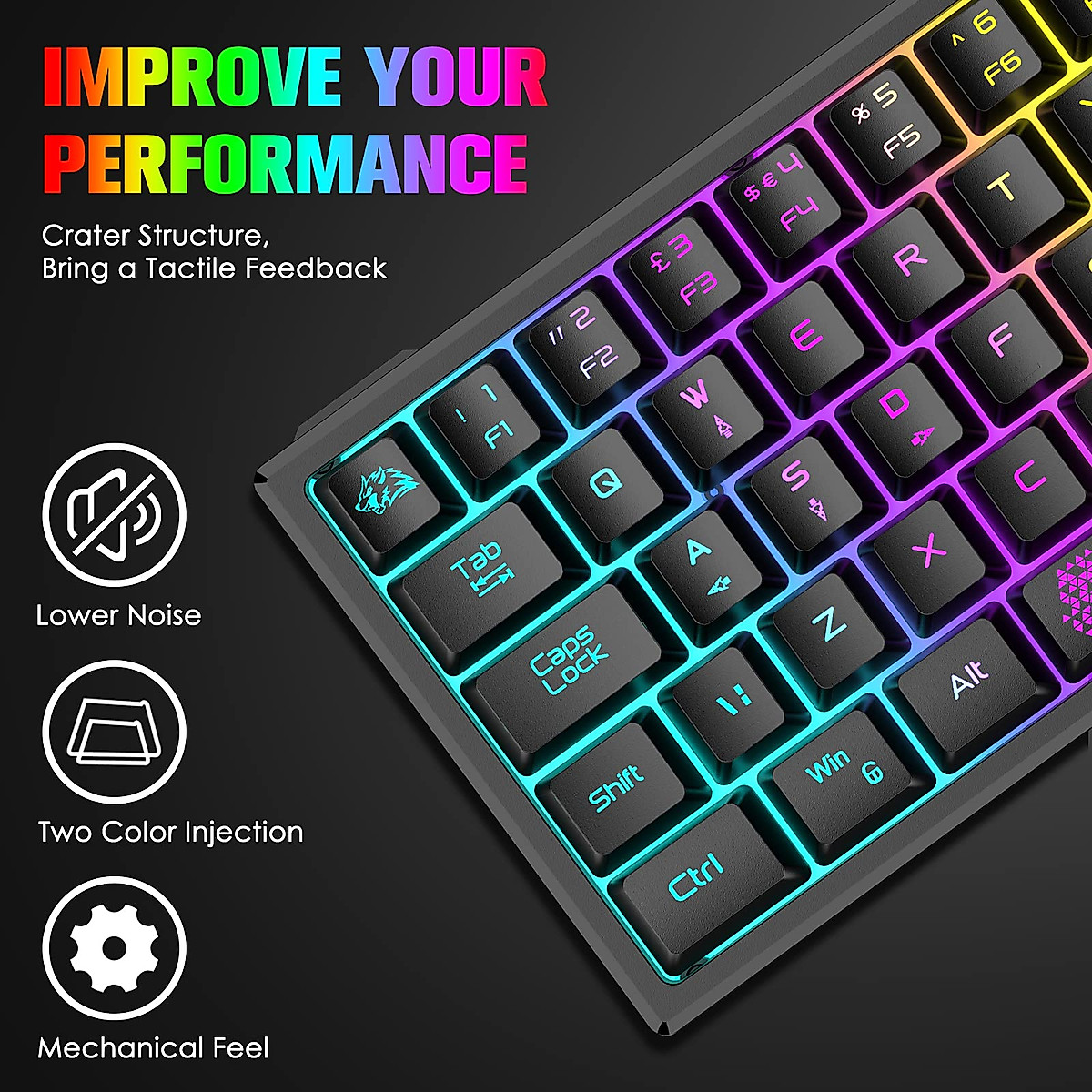 ZIYOU LANG K61 60% Gaming Keyboard Mini Portable with Rainbow RGB Backlit Ergonomic 62Key Layout 19Key Anti-ghosting Mechanical Feel Waterproof USB Wired for PC Mac Windows Gamer Laptop Typists(Black)