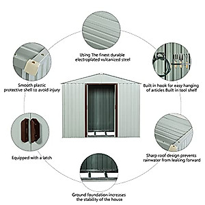 GLANZEND 8 X 4 Feet Outdoor Storage Shed, Metal Utility Tool Shed with Waterproof Sloping Roof, Punched Vents and Sliding Lockable Doors, Garden Storage House for Backyard Lawn, White