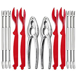 Ajmyonsp 12Pcs Crab Crackers and Tools/Lobster Nut Crackers and Picks - 6 Crab Leg Forks 4 Lobster Shellers, 2 Stainless Steel Seafood Crackers & Storage Bag