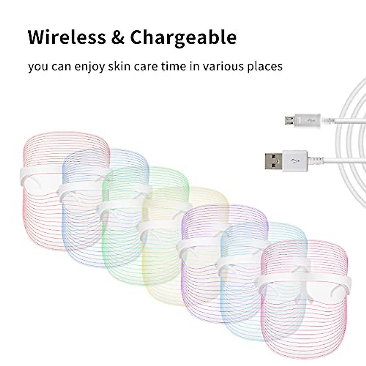 Yofuly 7 Colors L E D Facial Face Mâsk, Portable & Light Face M-Ask Skin Care Device for Home Use