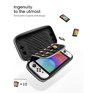 tomtoc Slim Carrying Case for Nintendo Switch / OLED Model, Protective Switch Sleeve with 10 Game Cartridges, Hard Portable Travel Carry Case, with Original Patent and Military Grade Protection, Gray