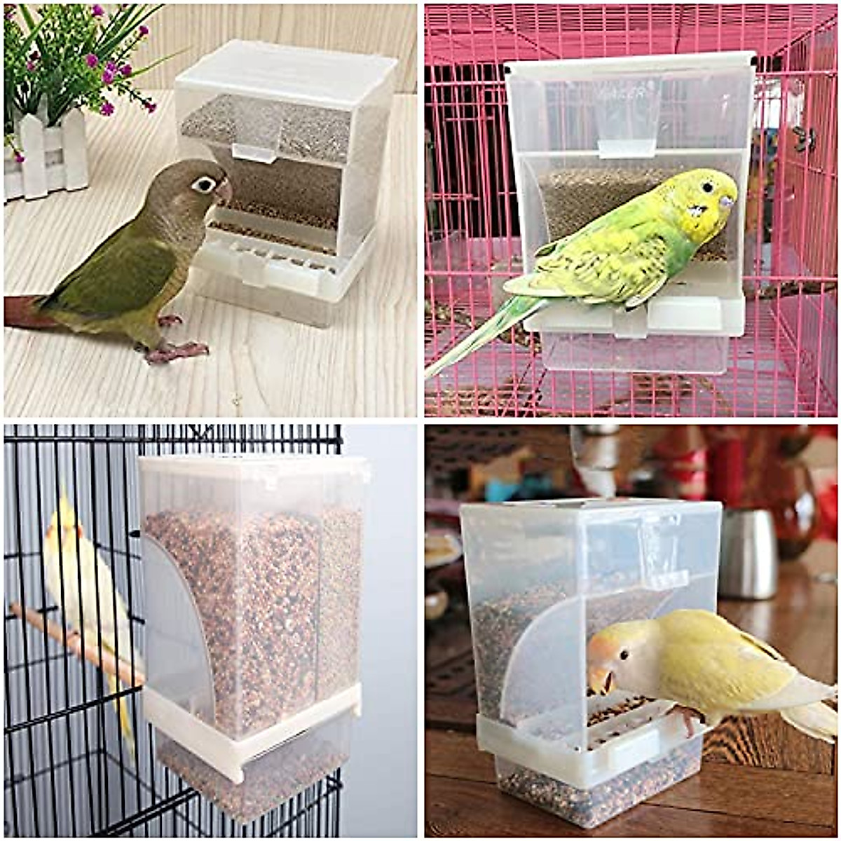 Automatic Bird Feeder for Cage,No-Mess Bird Feeder,Parakeet Seed Food Container,Cage Accessories(Hook Fixed Bird Feeder)