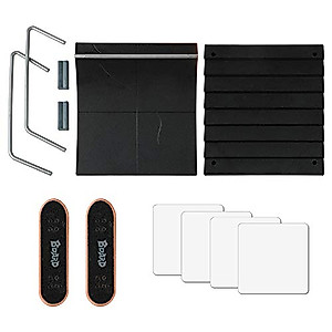 Skate Park Kit, ideallife Skate Park Kit Ramp Parts for Finger Skateboard Fingerboard Ramp Skate Park Kit Part Training Props with 2 Finger Skateboard (2PCS)