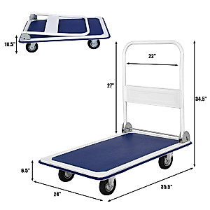 Happygrill Push Cart Dolly, 660lbs Hand Push Moving Platform Truck, Foldable Push Cart for Warehouse