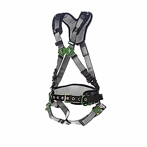 MSA 10195134 V-FIT Construction Safety Harness - Size: Standard (Medium), D-Ring Configuration: Back/Hip, Quick Connect Leg Straps, With Shoulder/Lumbar Padding, Full Body Harness