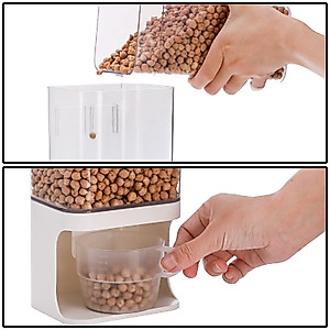 AVLA Rice Dispenser, Wall-Mounted Laundry Detergent Container, Cereal Dry Food Storage Bucket with Measuring Cup, Kitchen Grain Organizer with Lid, BPA-Free, for Beans, Laundry Scent Bead, Pet Food